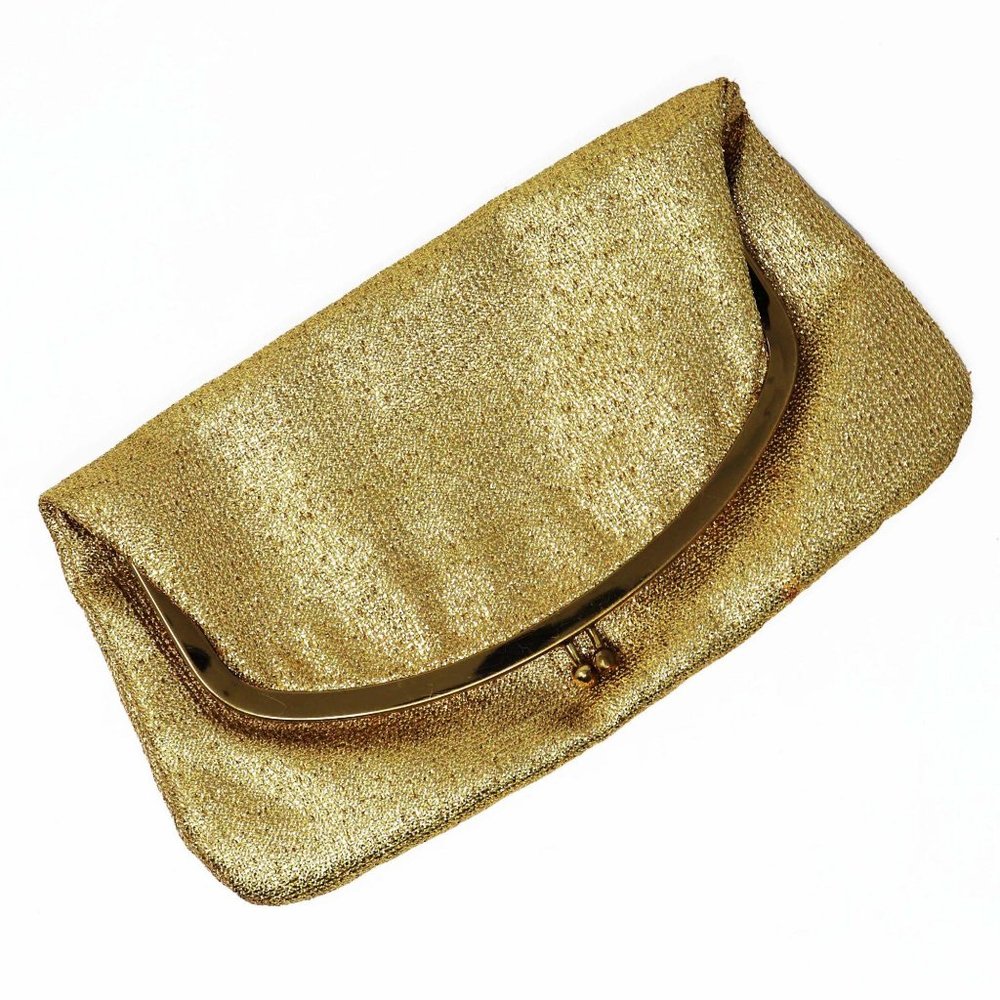 Vintage 1950s Mel-Ton Gold Shimmer Fold Clutch Bag - Gem
